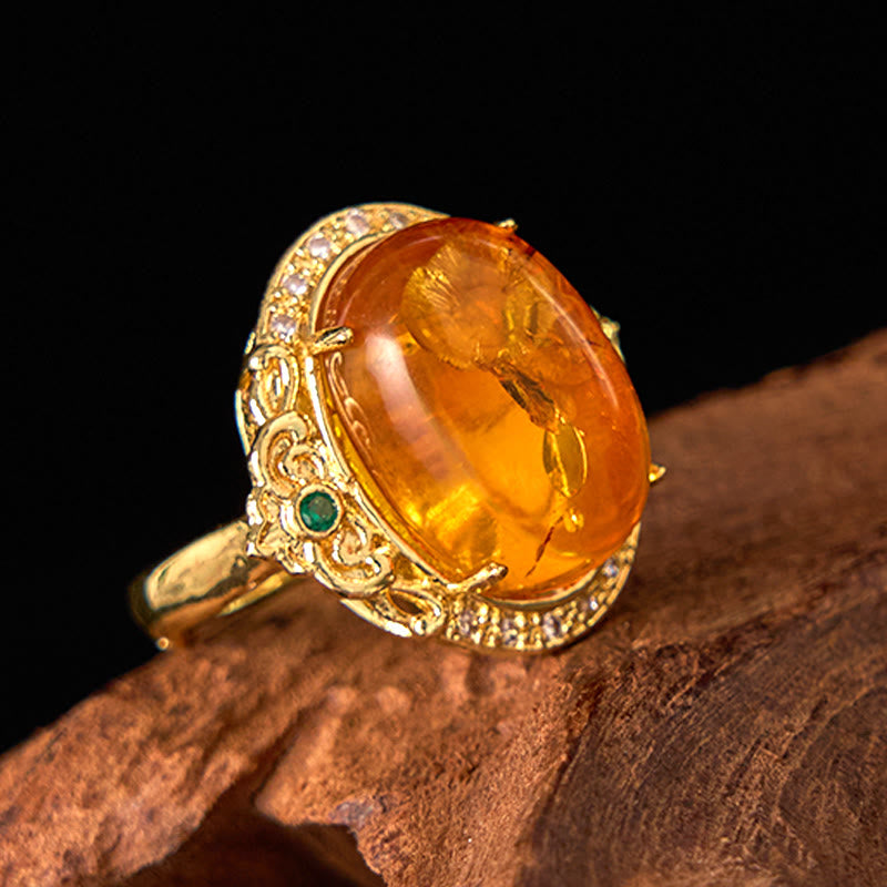 Buddha Stones Amber Flower Pigeon Egg Pattern Focus Ring – uk ...