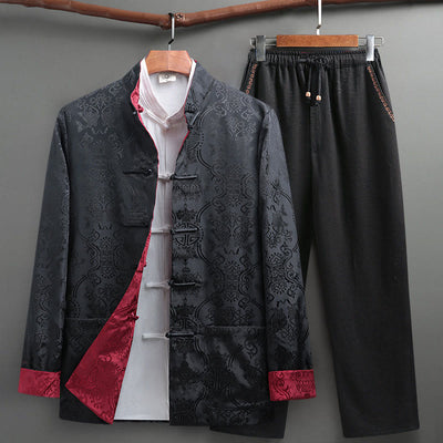 Buddha Stones 2Pcs Men's Tang Suit Koi Fish Pattern Frog-Button Long S ...