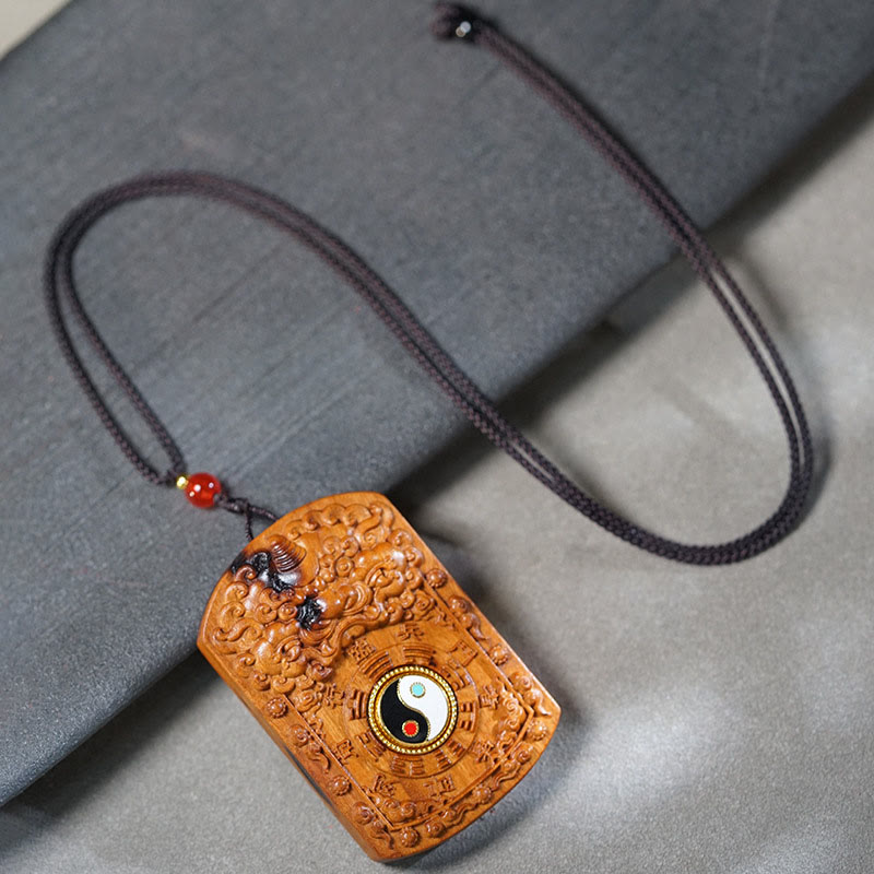 Buddha Stones Lightning Struck Jujube Wood Dragon Yin Yang Bagua Prote ...